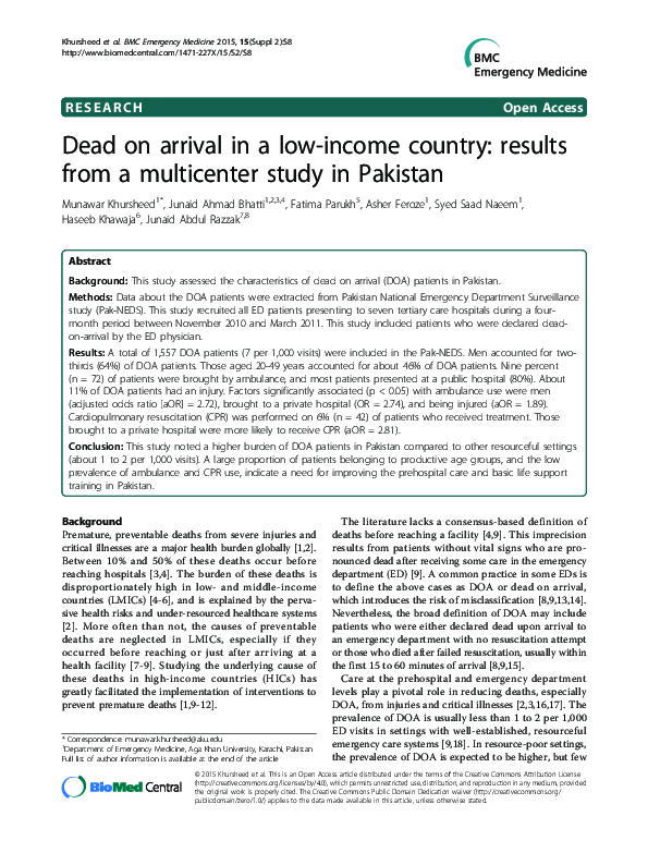 (PDF) Dead on arrival in a low-income country: results from a ...