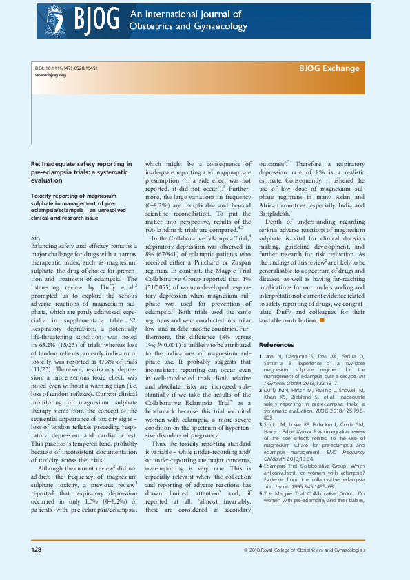 (PDF) Re: Inadequate safety reporting in pre‐eclampsia trials: a ...