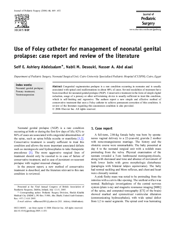 (PDF) Use of Foley catheter for management of neonatal genital prolapse ...