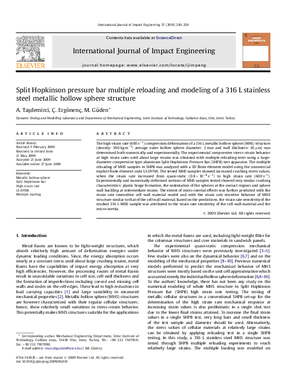 (PDF) Split Hopkinson pressure bar multiple reloading and modeling of a ...