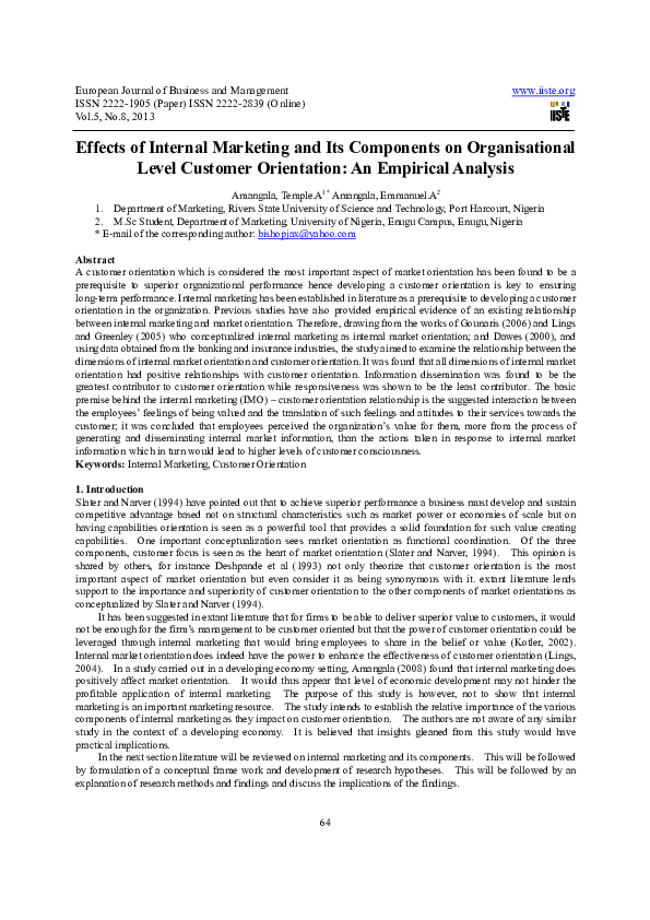(PDF) Effects of Internal Marketing and Its Components on ...