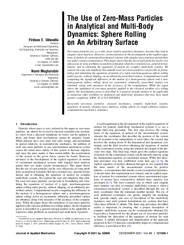 (PDF) The Use of Zero-Mass Particles in Analytical and Multi-Body Dynamics: Sphere Rolling on An ...