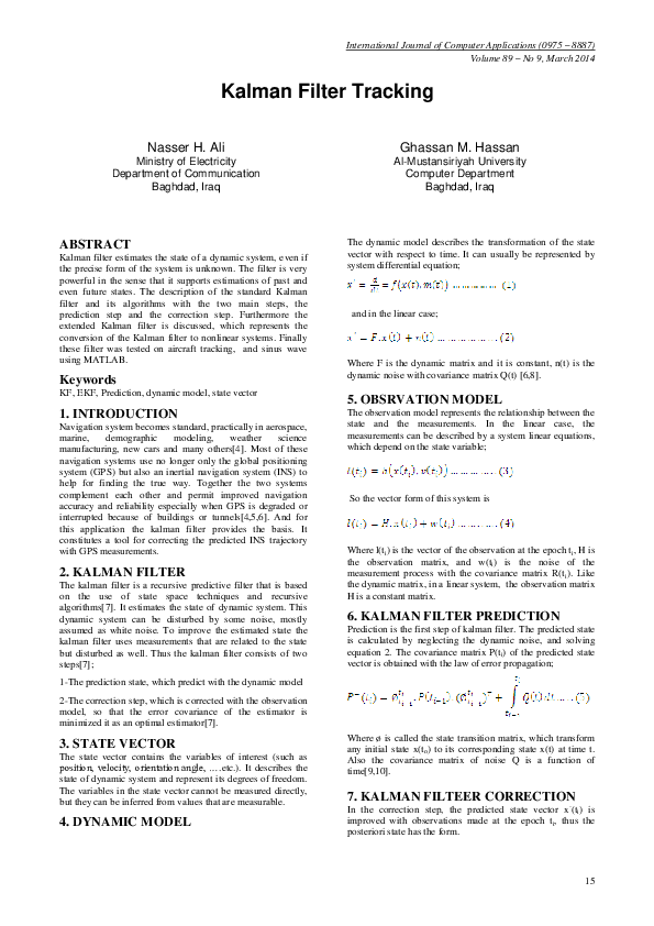 (PDF) Kalman Filter Tracking