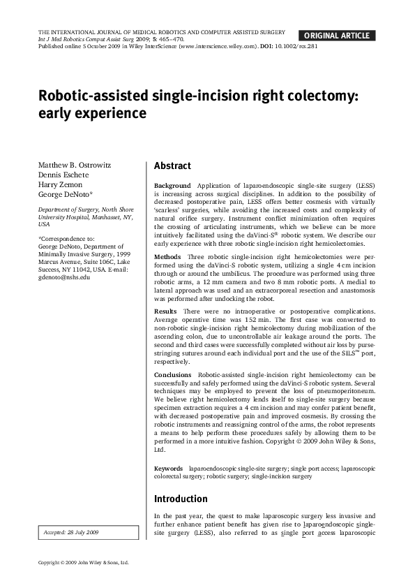 (PDF) Robotic-assisted single-incision right colectomy: early experience