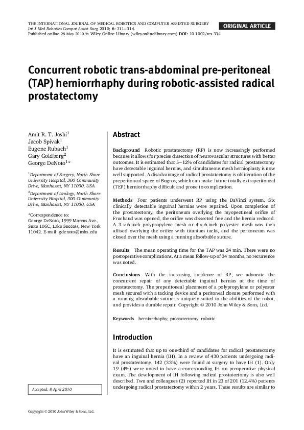 (PDF) Concurrent robotic trans-abdominal pre-peritoneal (TAP ...