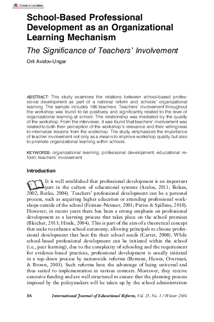 (PDF) School-Based Professional Development as an Organizational Learning Mechanism