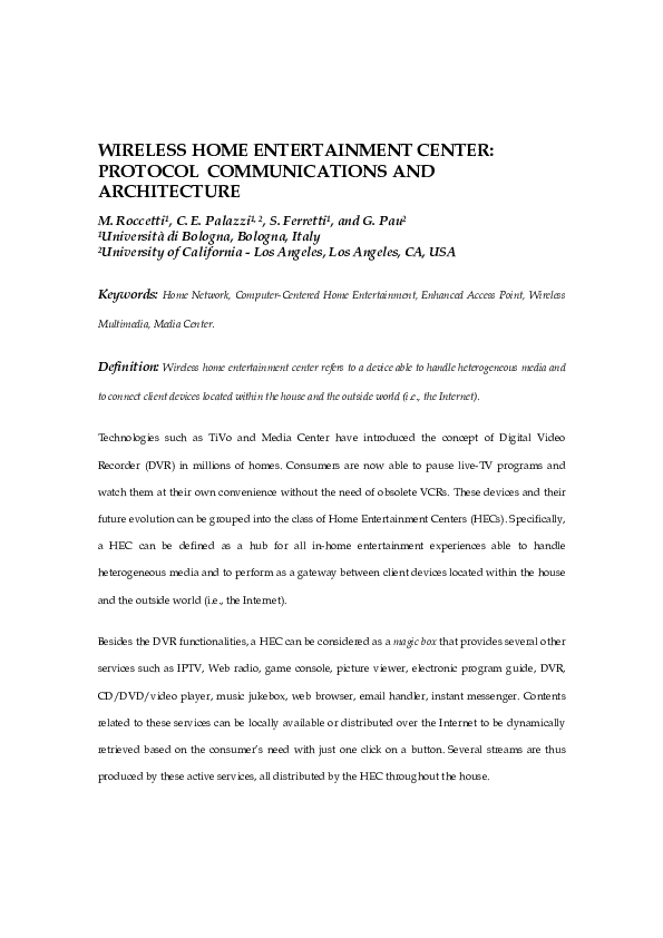 (PDF) Wireless Home Entertainment Center: Protocol Communications and ...