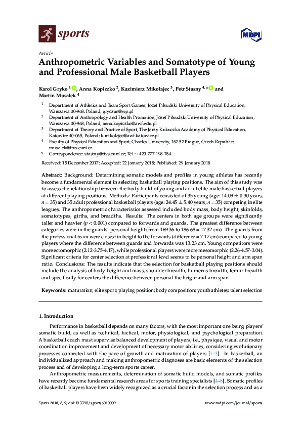 (PDF) Anthropometric Variables and Somatotype of Young and Professional ...