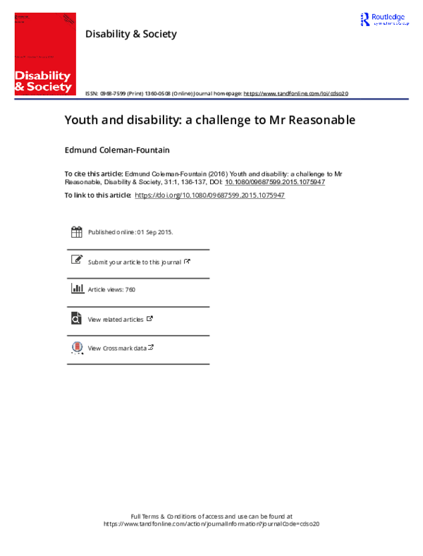 (PDF) Youth and disability: a challenge to Mr Reasonable