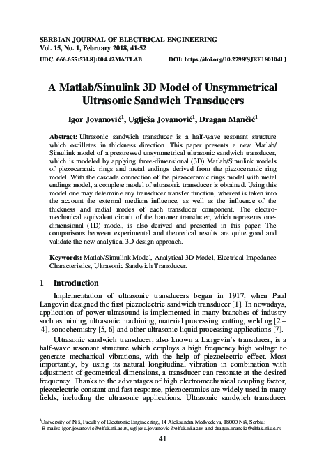 (PDF) A Matlab/Simulink 3D model of unsymmetrical ultrasonic sandwich ...