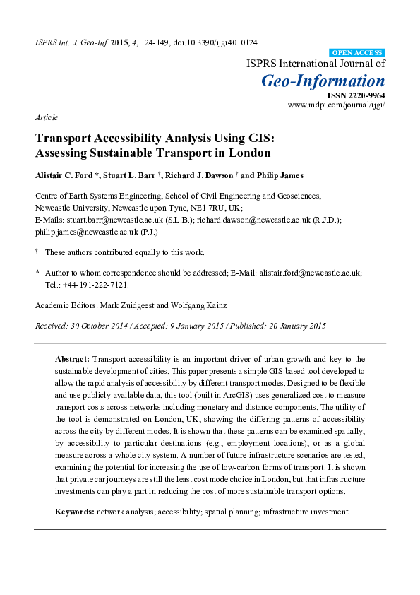 (PDF) Transport Accessibility Analysis Using GIS: Assessing Sustainable ...