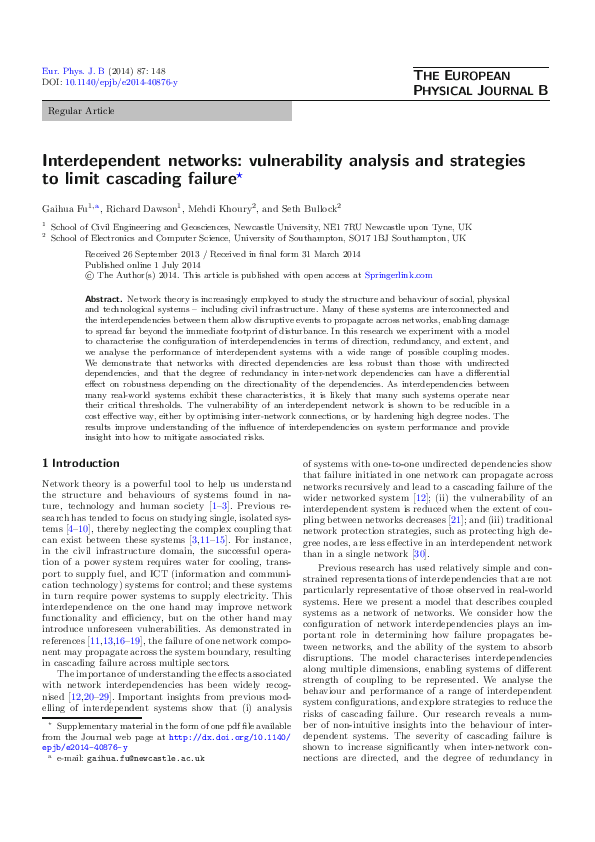 (PDF) Vulnerability and Mitigation in Interdependent Networks