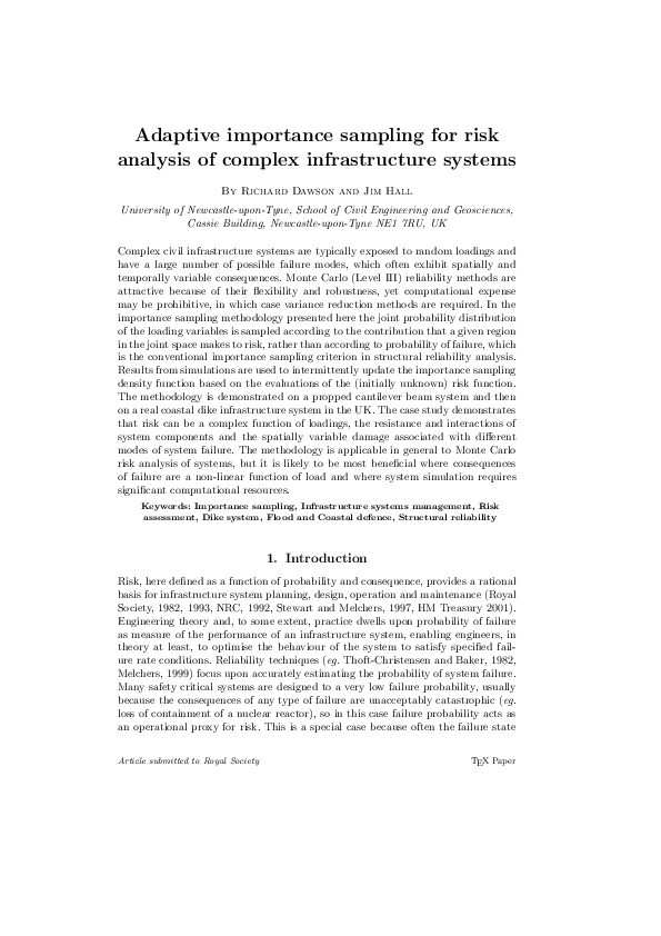 (PDF) Adaptive importance sampling for risk analysis of complex infrastructure systems