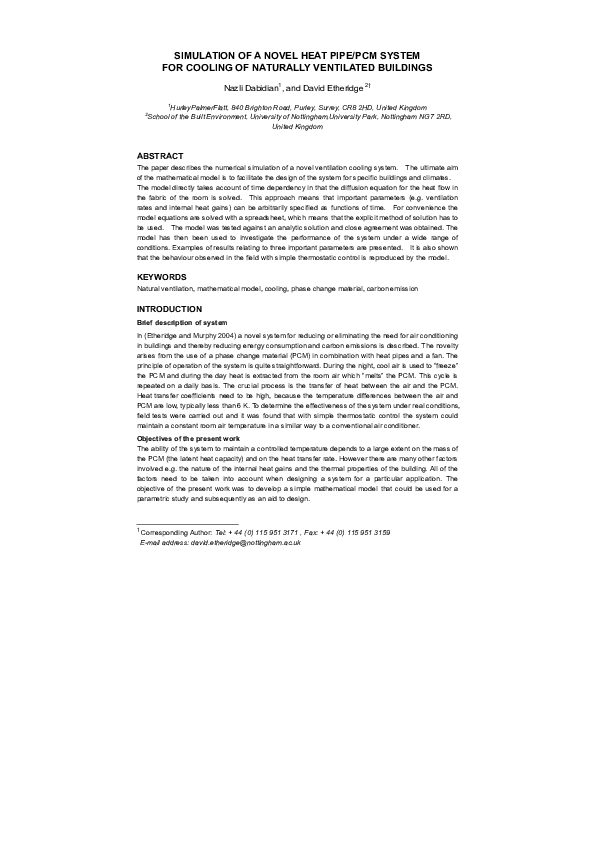 Pdf Simulation Of A Novel Heat Pipe Pcm System For Cooling Of