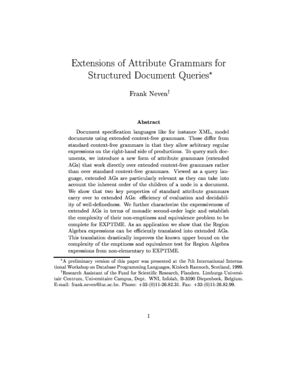 (PDF) Extensions of Attribute Grammars for Structured Document Queries