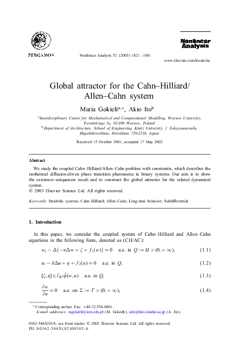 (PDF) Global attractor for the Cahn–Hilliard/Allen–Cahn system