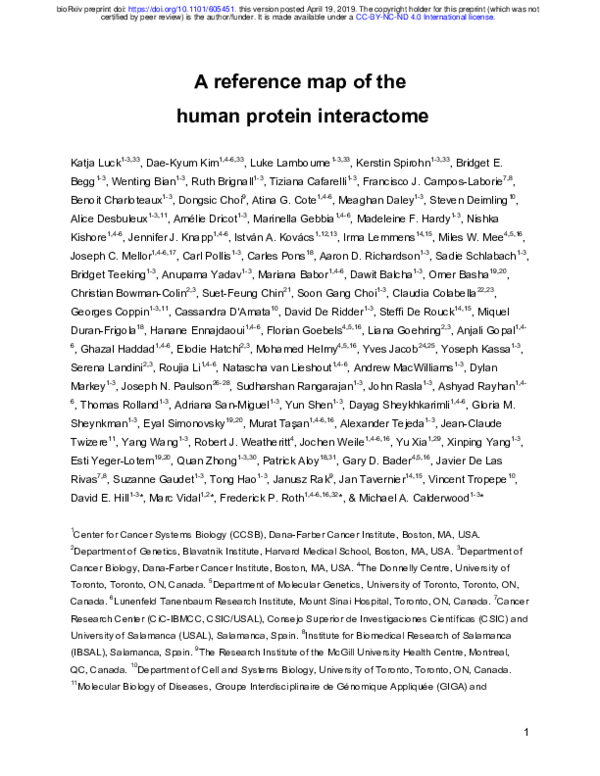 (PDF) A reference map of the human protein interactome