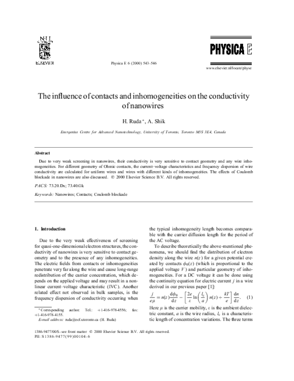 (PDF) The influence of contacts and inhomogeneities on the conductivity ...