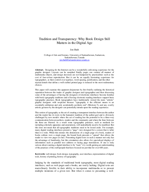(PDF) Tradition and Transparency: Why Book Design Still Matters in the ...
