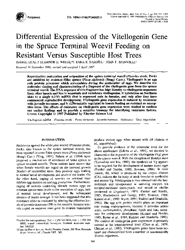 (PDF) Differential expression of the vitellogenin gene in the spruce ...