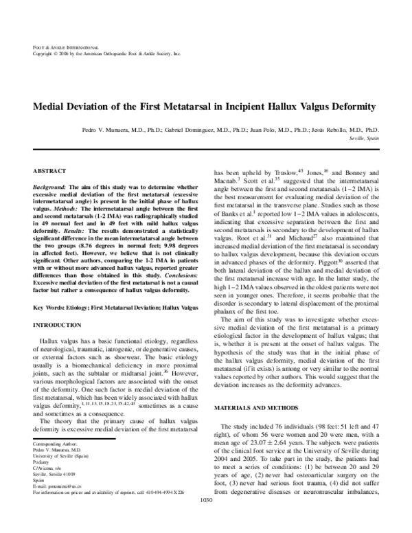 (PDF) Medial deviation of the first metatarsal in incipient hallux ...