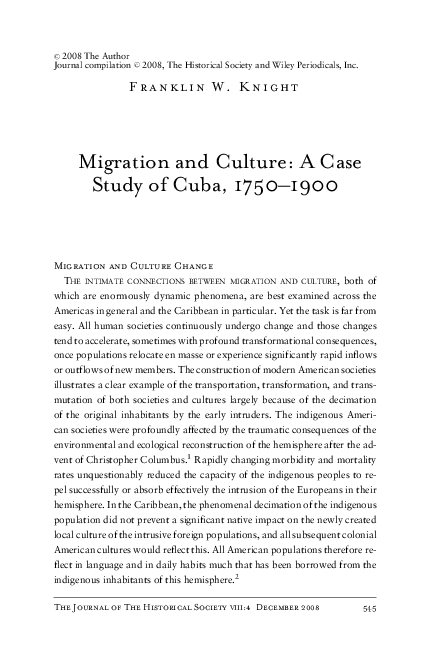 (PDF) Migration and Culture: A Case Study of Cuba, 1750-1900