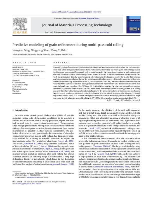 (PDF) Predictive modeling of grain refinement during multi-pass cold ...