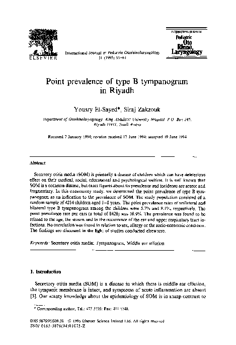 (PDF) Point prevalence of type B tympanogram in Riyadh