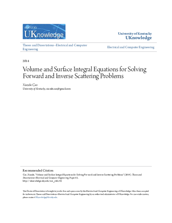 (PDF) Volume and Surface Integral Equations for Solving Forward and Inverse Scattering Problems ...