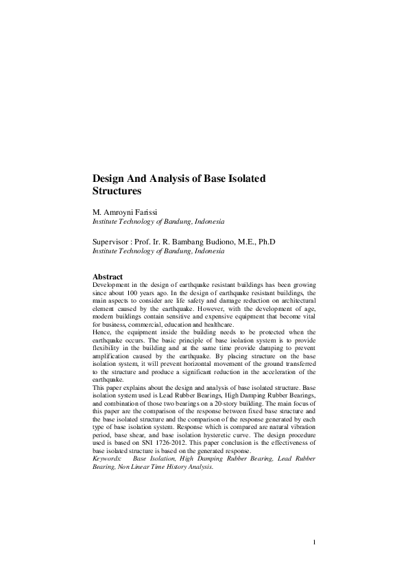 Pdf Design And Analysis Of Base Isolated Structures Bambang Budiono