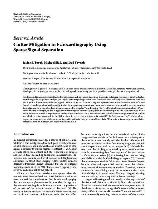 Pdf Clutter Mitigation In Echocardiography Using Sparse Signal Separation