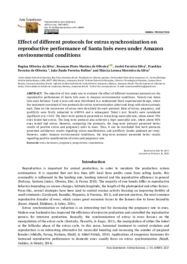 (PDF) Effect of different protocols for estrus synchronization on reproductive performance of ...