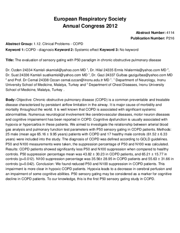 (PDF) The evaluation of sensory gating with P50 paradigm in chronic ...