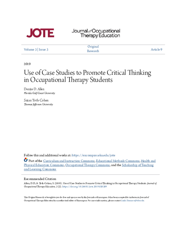 (PDF) Use of Case Studies to Promote Critical Thinking in Occupational ...