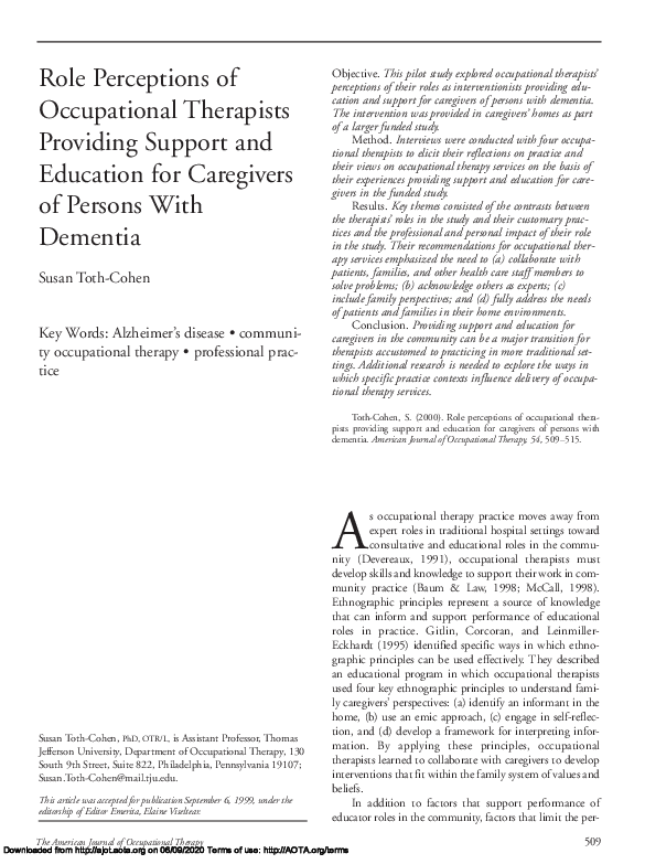 (PDF) Role Perceptions of Occupational Therapists Providing Support and ...