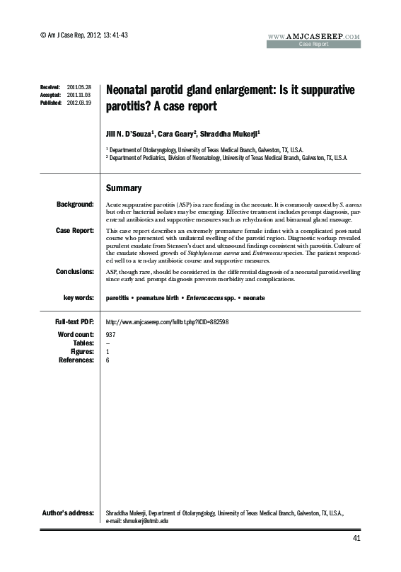 (PDF) Neonatal parotid gland enlargement: Is it suppurative parotitis ...