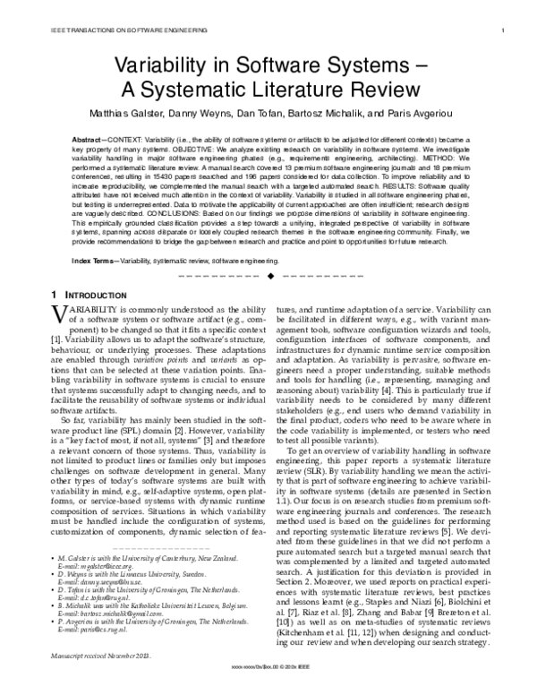 (PDF) Variability in Software Systems - A Systematic Literature Review