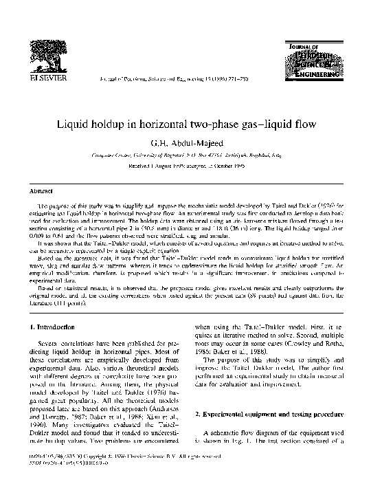 (PDF) Liquid holdup in horizontal two-phase gas—liquid flow