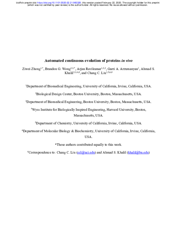 (PDF) Automated continuous evolution of proteins in vivo