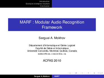 (PDF) MARF: Modular Audio Recognition Framework (in French)