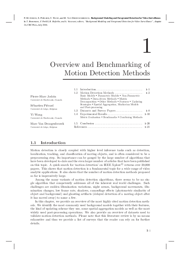 Pdf Overview And Benchmarking Of Motion Detection Methods