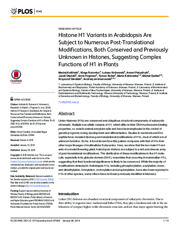 (PDF) Histone H1 Variants in Arabidopsis Are Subject to Numerous Post ...