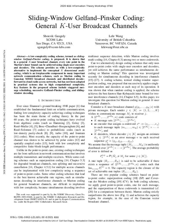 (PDF) Sliding-Window Gelfand--Pinsker Coding: General K-User Broadcast Channels