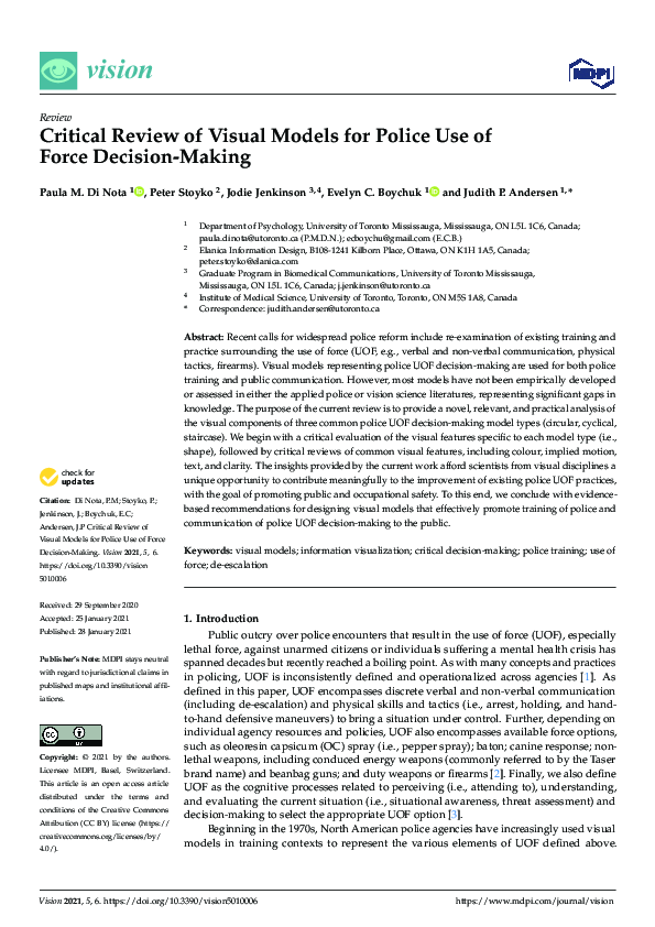 (PDF) Critical Review of Visual Models for Police Use of Force Decision ...