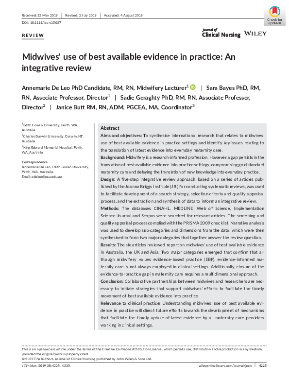 (PDF) Midwives use of best available evidence in practice: An ...