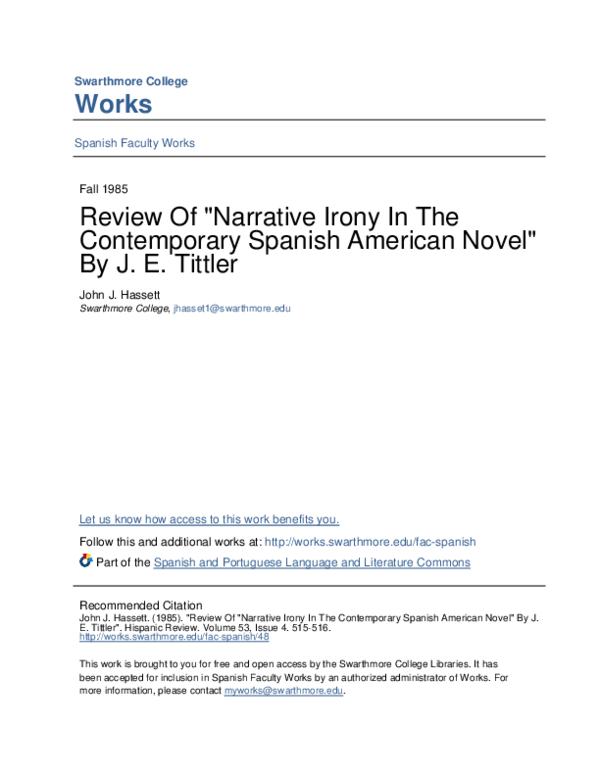 (PDF) Narrative Irony in the Contemporary Spanish-American Novel