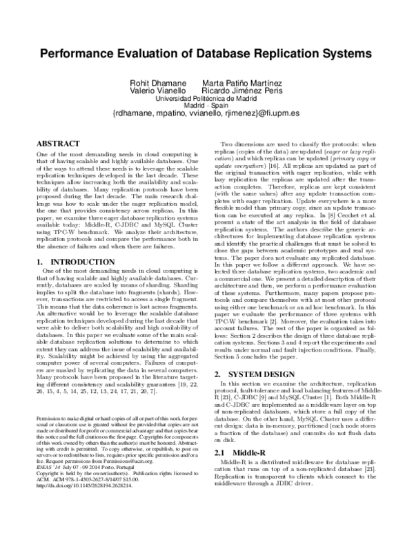 Pdf Performance Evaluation Of Database Replication Systems