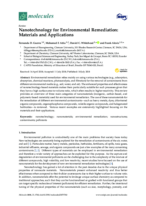 (PDF) Nanotechnology for Environmental Remediation: Materials and Applications
