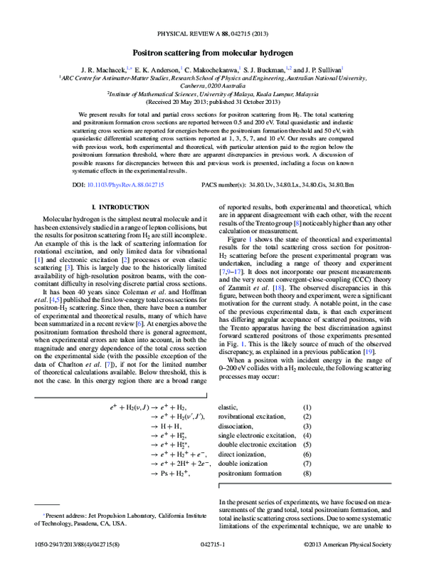 (PDF) Positron scattering from molecular hydrogen