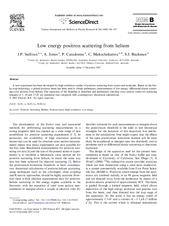 (PDF) Low energy positron scattering from helium